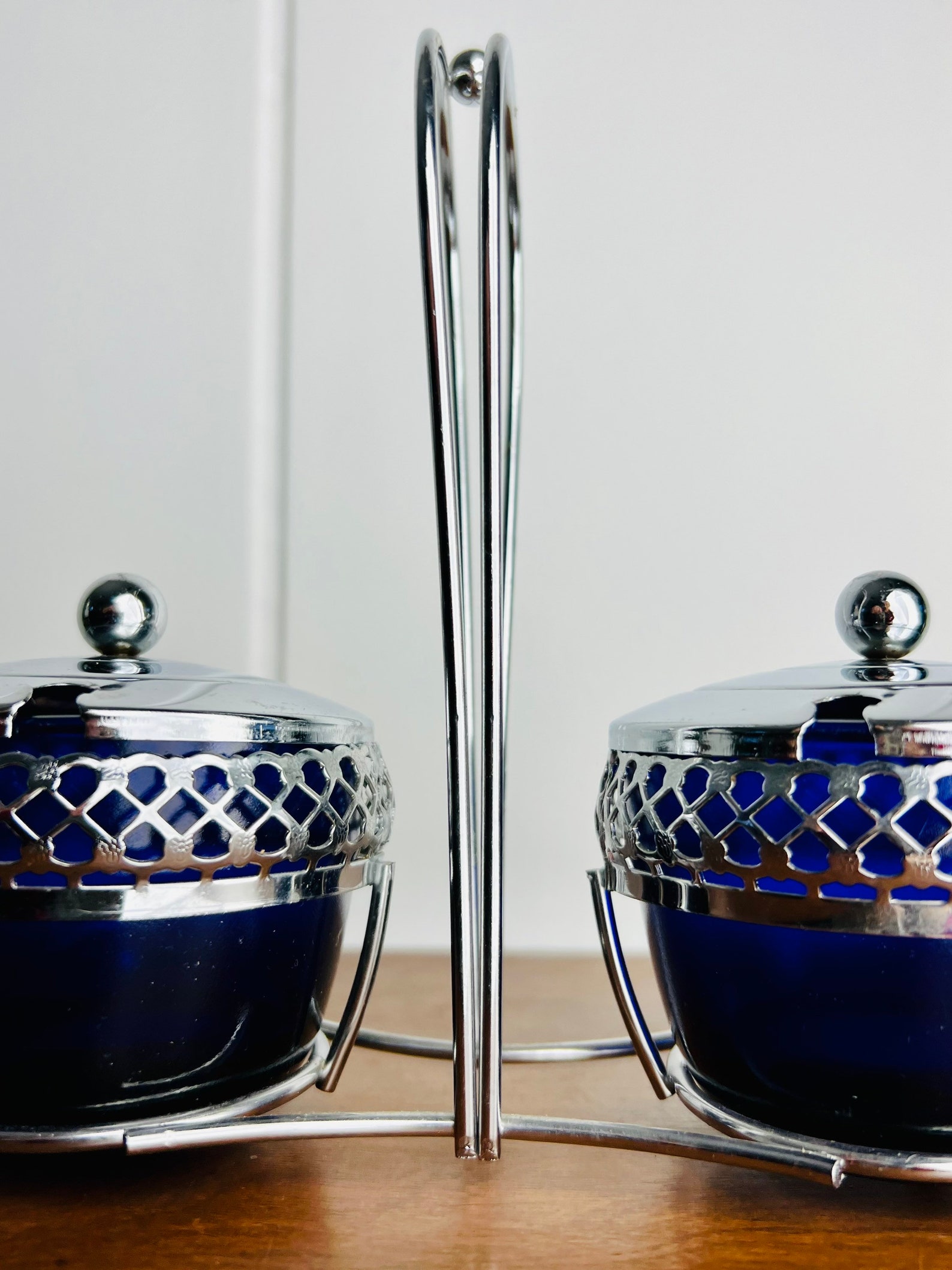 Vintage Mayell Chromium Cobalt Blue Glass Condiment Server - Etsy