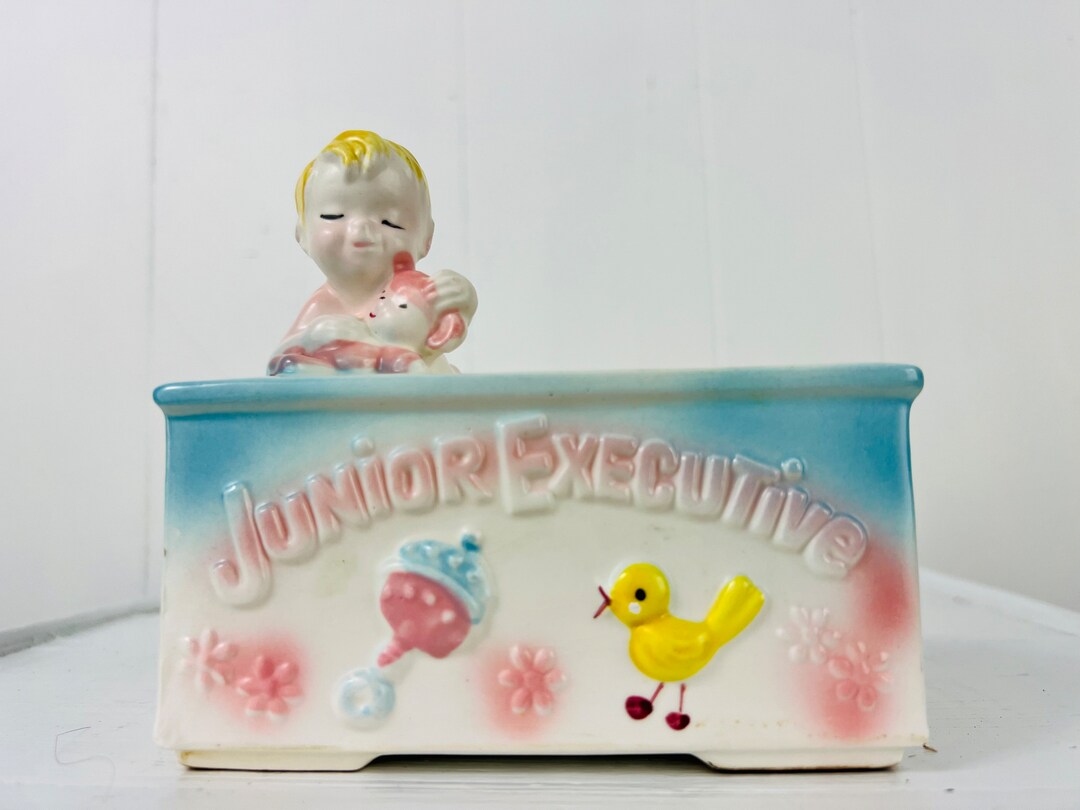 Vintage Nursery Planter, Junior Executive Yellow Pink Blue Pastel, Mid ...