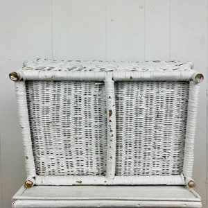 Vintage Wicker Magazine Rack Holder, Handled, White Wash, Diamond, for ...