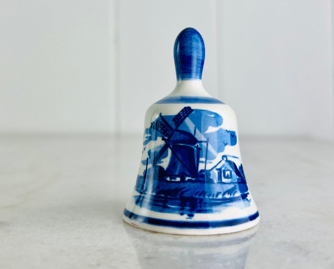 Vintage Miniature Delft Bell, Handwerk, Hand Painted, Windmill, Blue ...