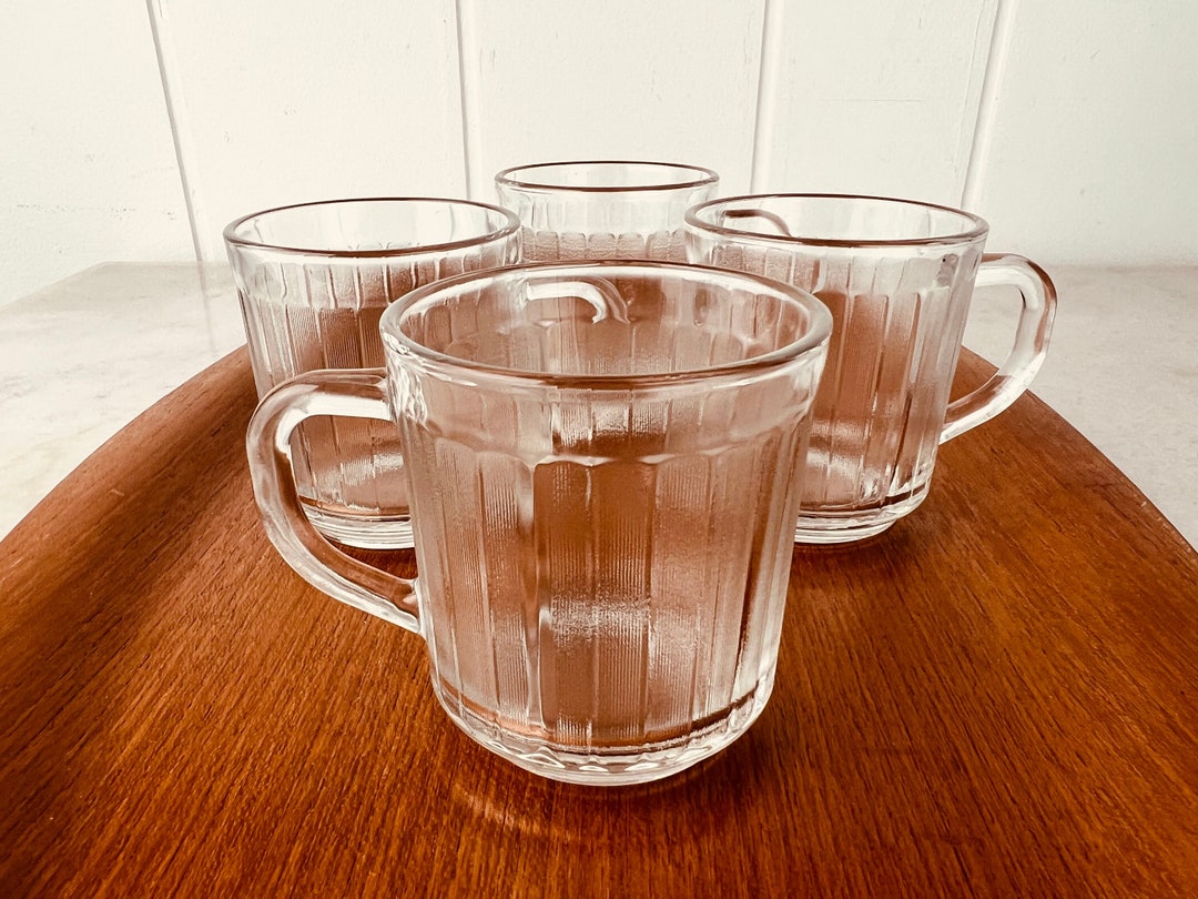 Vintage Modernist Ribbed Clear Glass Mugs, KIG Indonesia, Set of 4 ...