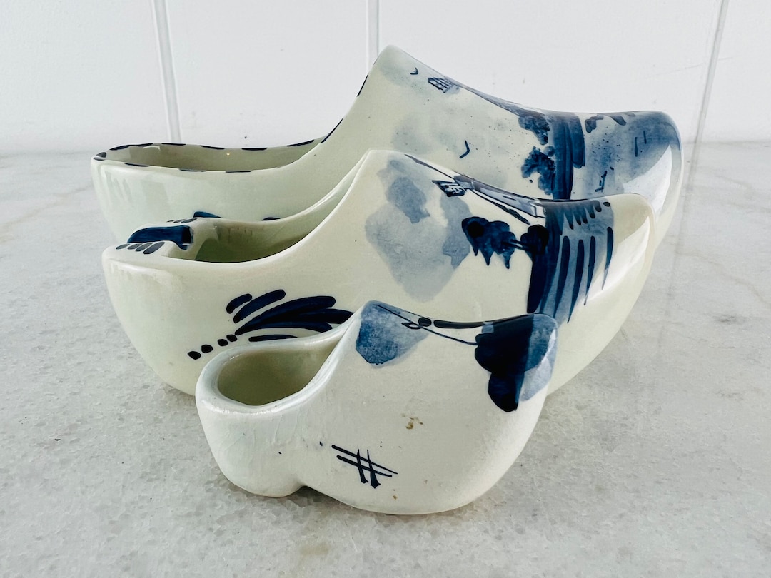 Vintage Delft Clog Collection, Three Piece Delft Blue Trinket Dish Coin ...