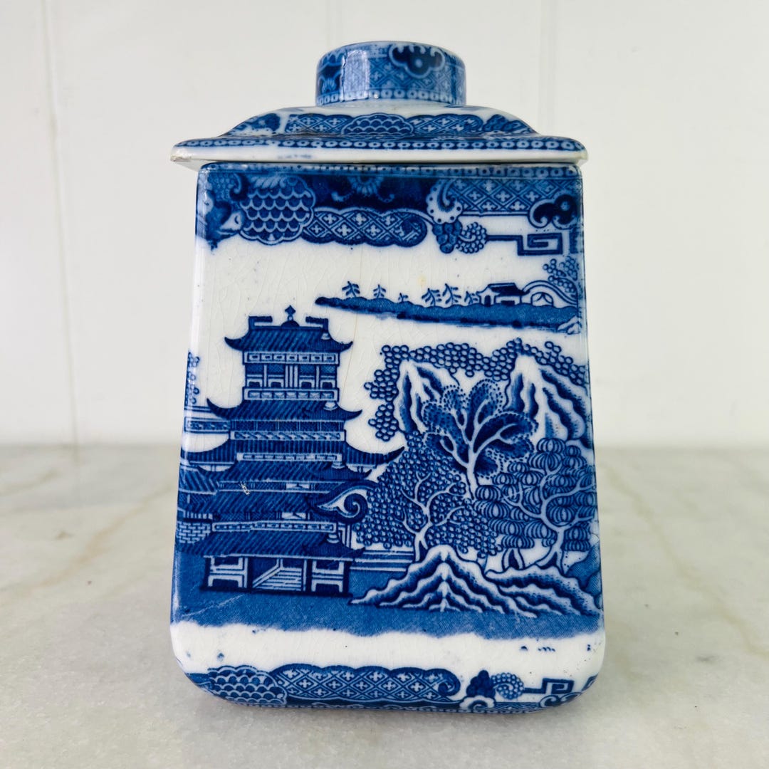 Antique Ringtons Tea Caddy, Blue Willow Chinoiserie Pattern - Etsy