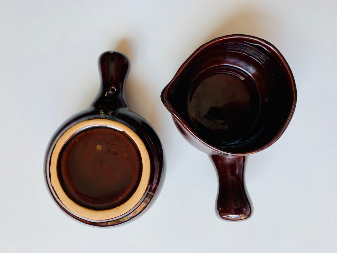 Lot de 2 pots à glaçure brune avec poignée vintage, plat de service en ...