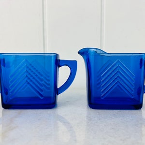 Vintage Hazel Atlas Cream and Sugar Set, Cobalt Blue Chevron Pattern ...