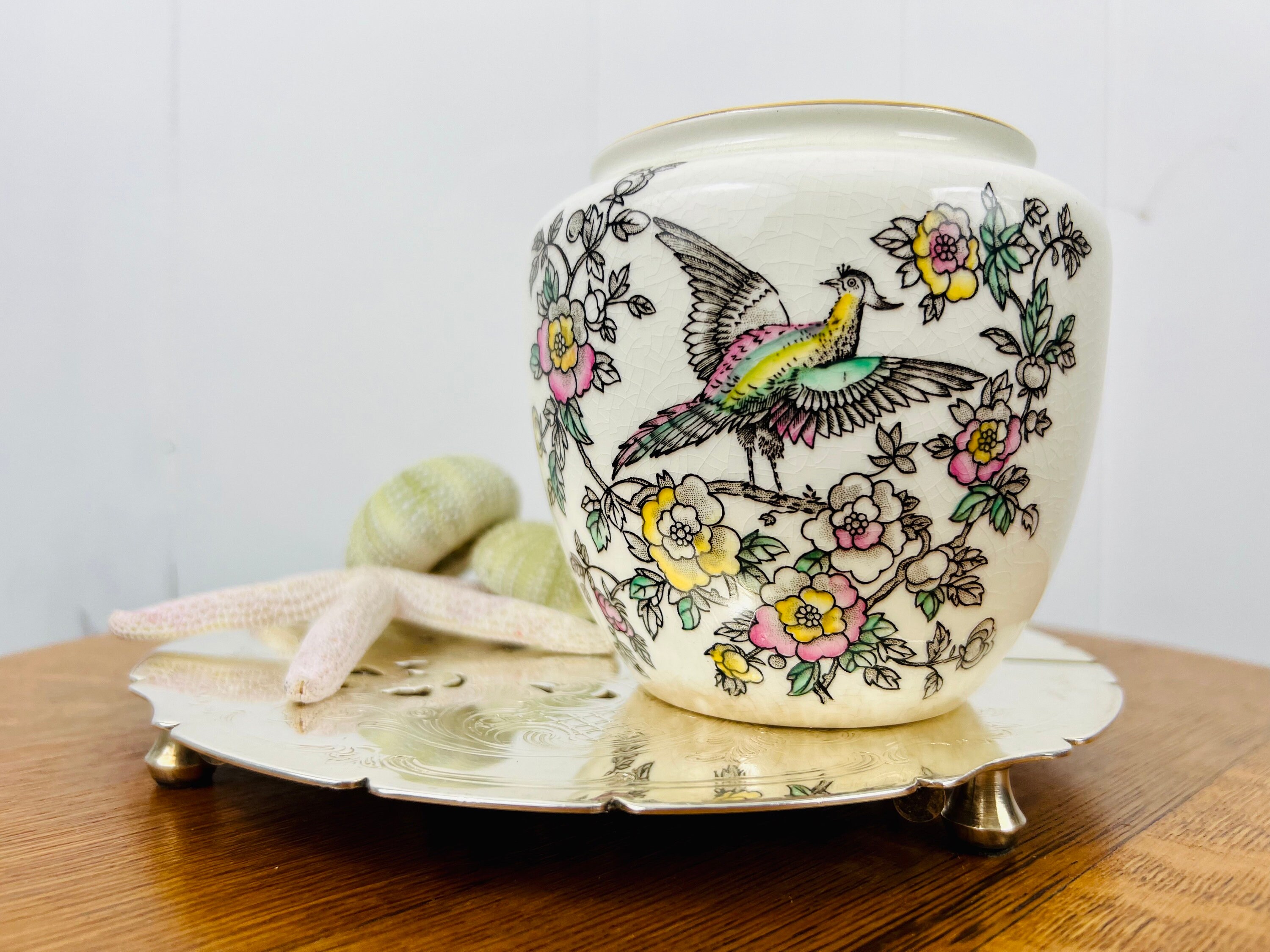 Antique Ginger Jar, Crown Devon Fielding for Fortnum and Mason, "bird ...
