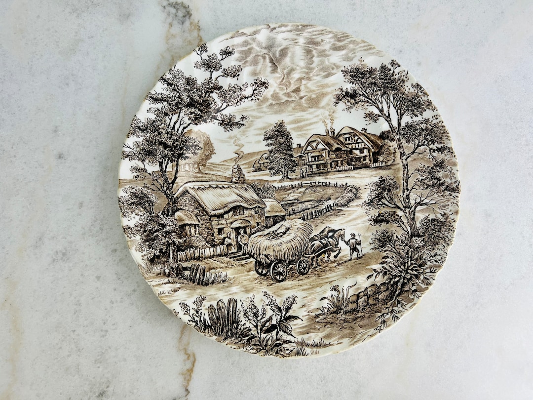 Vintage Ridgway Hayride Plate, Set of Two, 1950s Ironstone, Brown ...