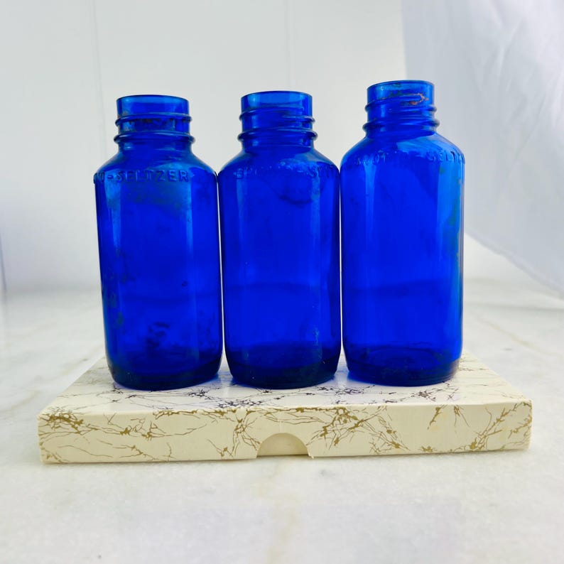 Vintage Cobalt Blue Bromo Seltzer Bottles, Embossed Glass, 1915-50s - Etsy
