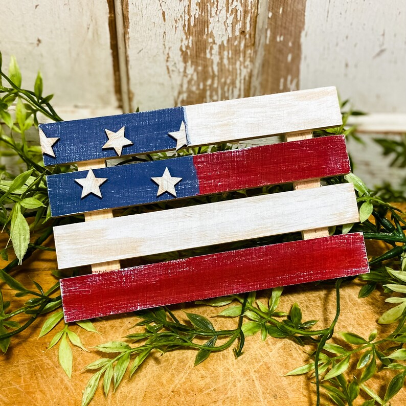 Mini American Flag Pallet Tiered Tray Decor | Etsy