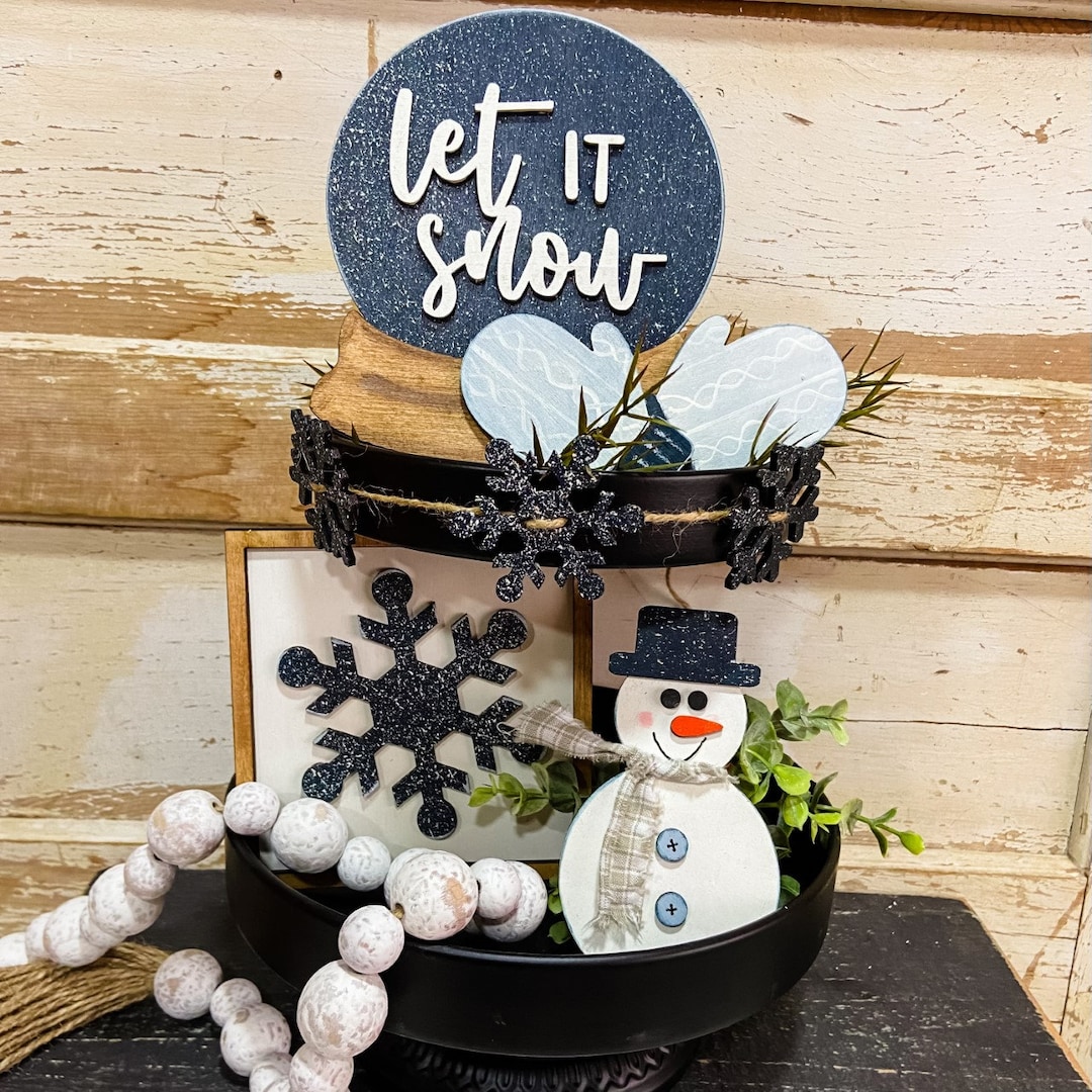 Let It Snow Winter Tiered Tray Decor Decorative Tray - Etsy