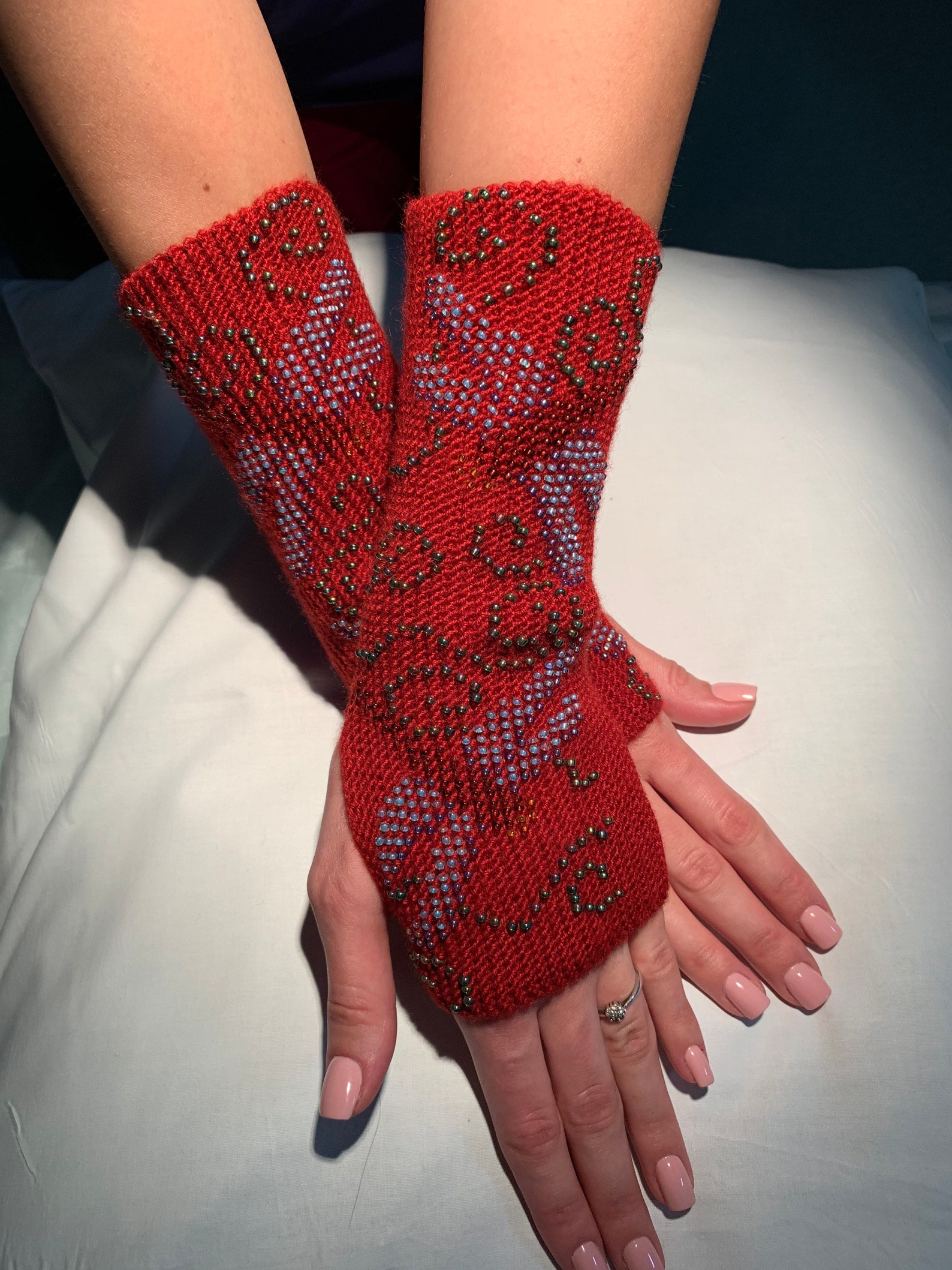 Handmade Beaded Arm/wrist/hand Warmers With Dragonfly Design - Etsy