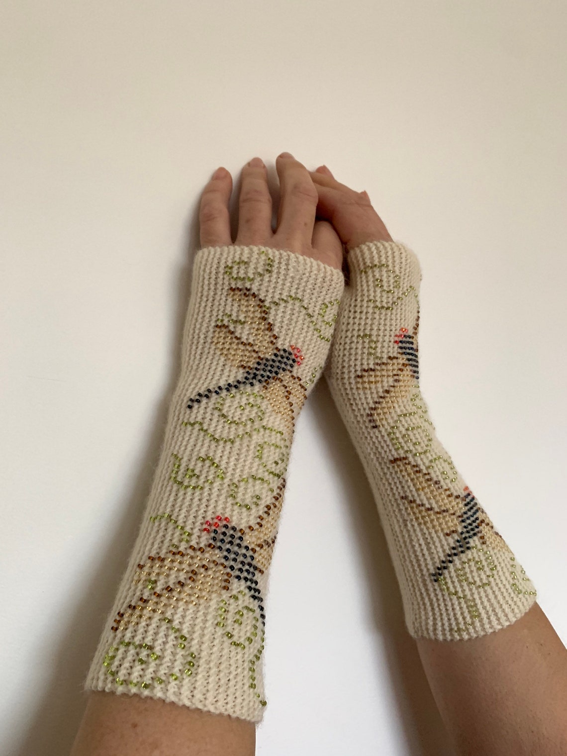 Handmade Beaded Arm/wrist/hand Warmers With Dragonfly Design - Etsy