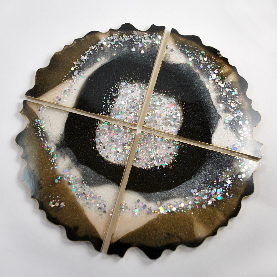 Set of 4 Geode Inspired Coasters | Coaster Set Ready to Ship | Black ...