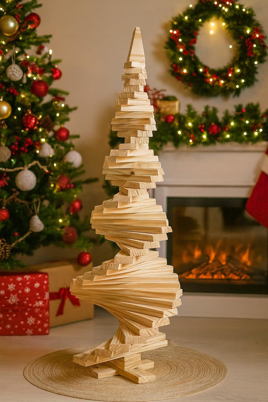 Spiral Wood Christmas Trees | Home Decor | 30” Tall| Handmade Wood ...