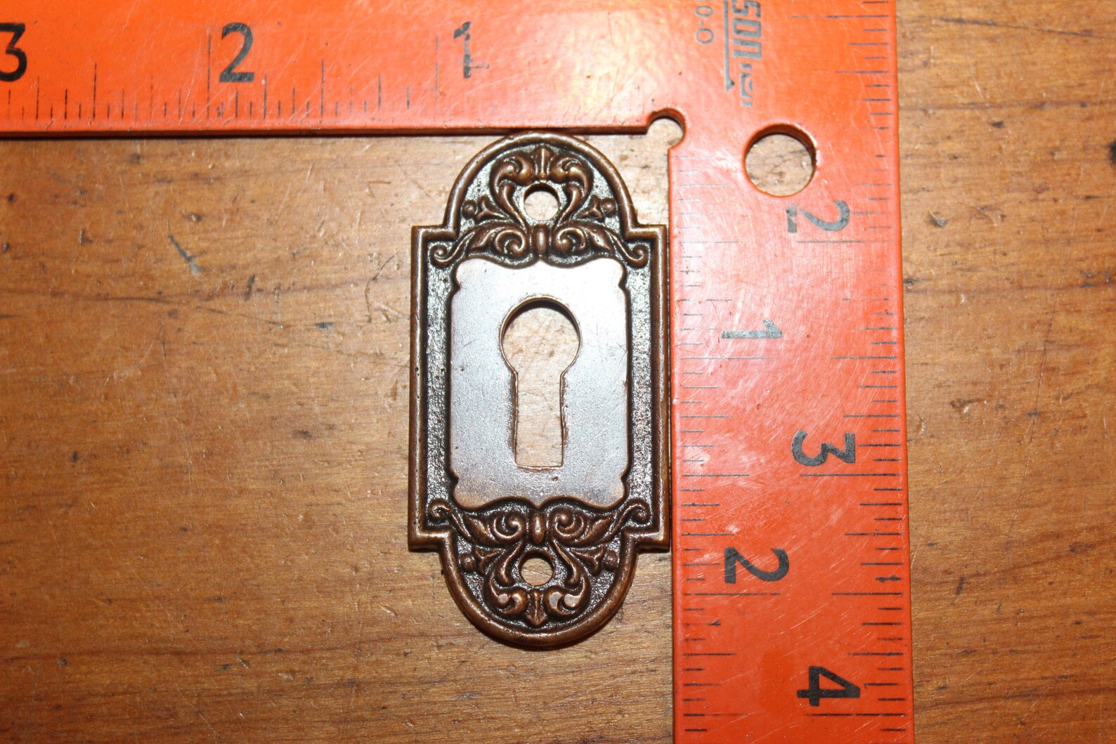 Small Ornate Antique Cast Bronze Curio or Furniture Keyhole Escutcheon ...