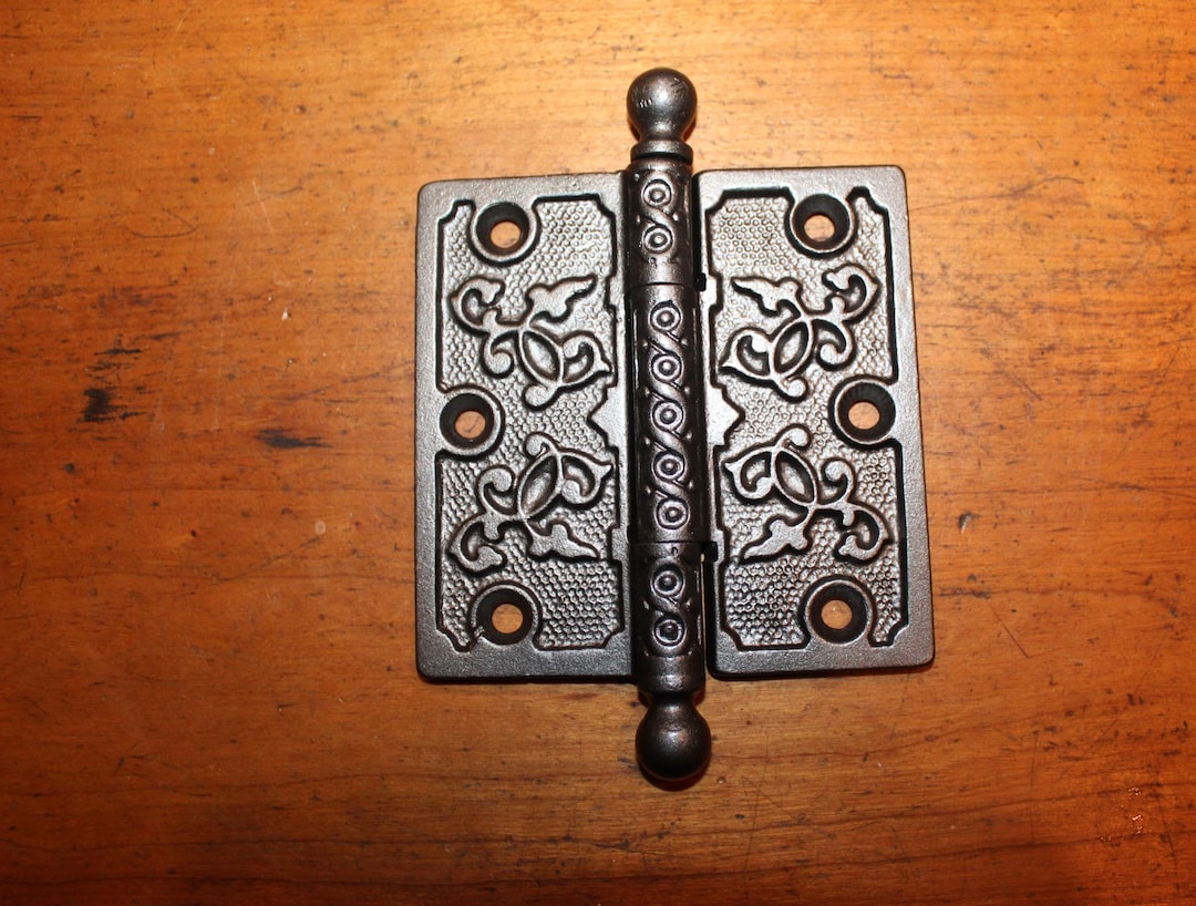 4" X 4" Antique Victorian Cannonball Tipped Cast Iron Door Hinge E-16 ...