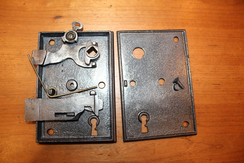 Restored Large Antique Cast Iron Rim Lock Type Mortise With Keeper ...