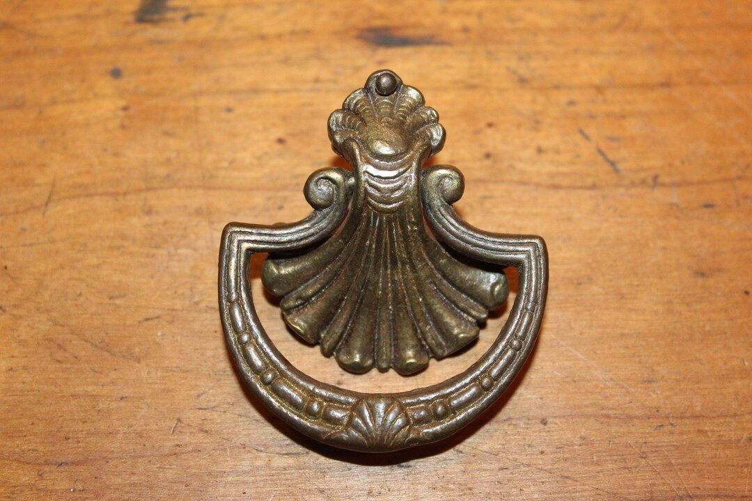 Antique Cast Bronze Drawer Drop Bail Pull Shell Pattern Design Aged ...