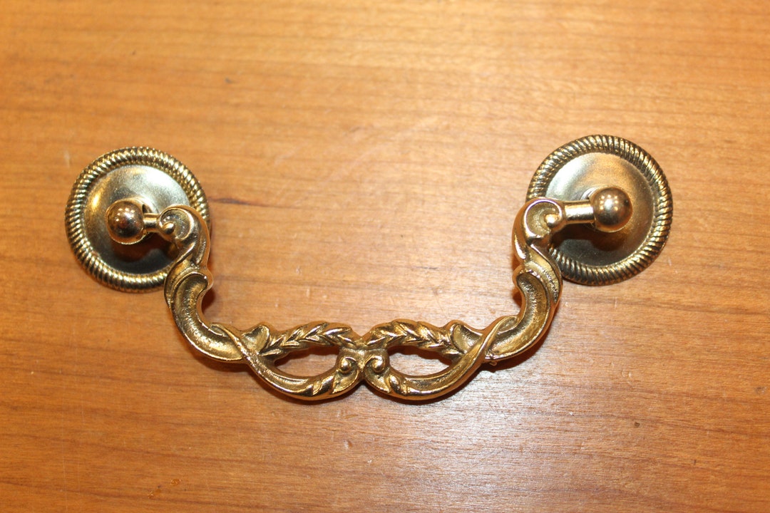 One Antique Vintage Cast Brass Drawer Drop Pull With Pressed Brass ...