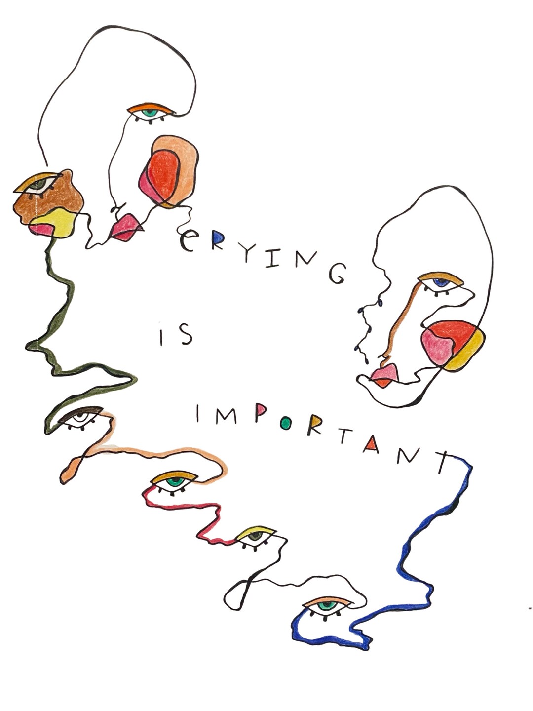 One Line Original Art Print Crying is Important Simple Minimal Artwork ...