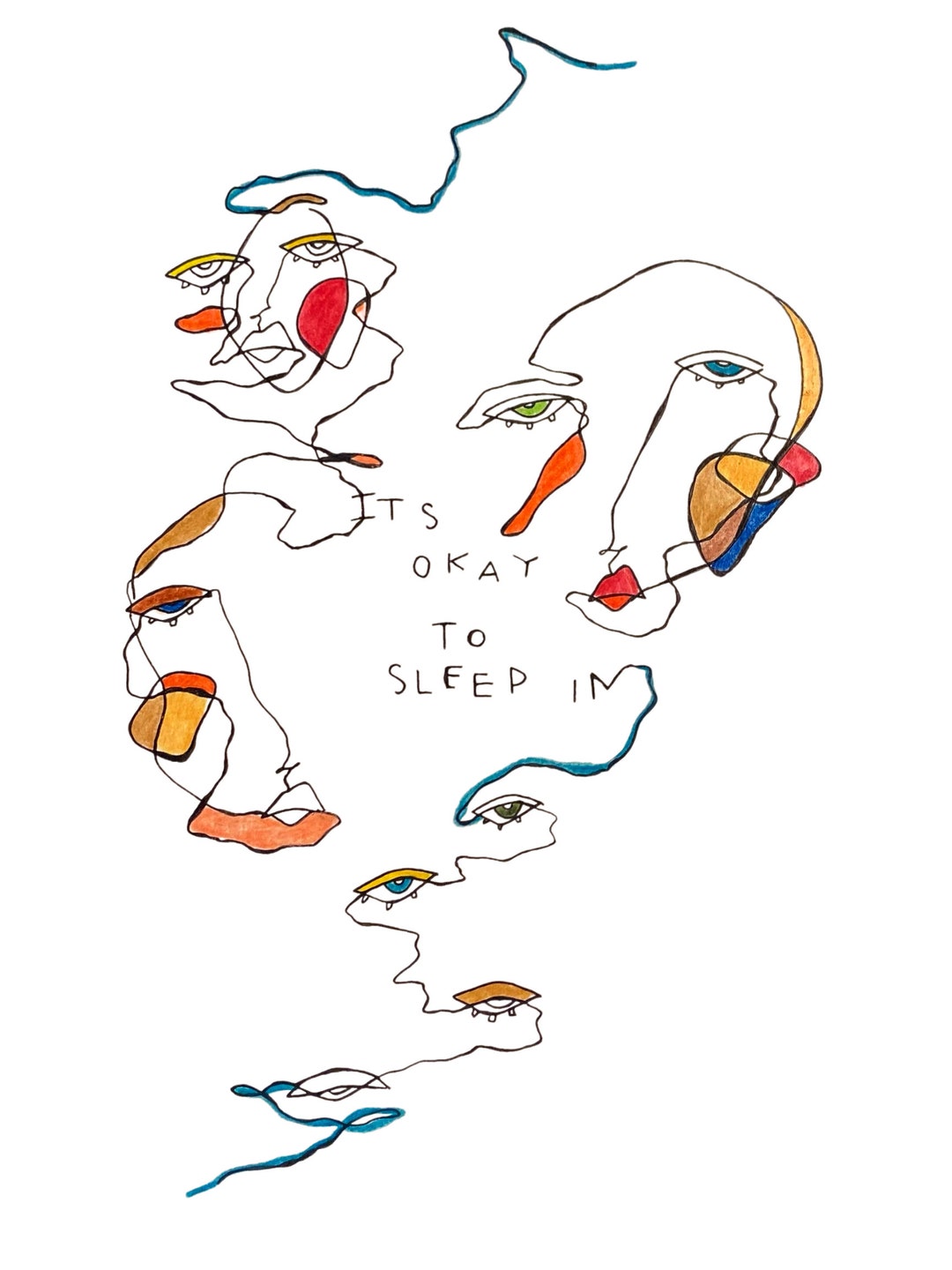 One Line Original Art Print Its Okay to Sleep in Simple Minimal Artwork ...