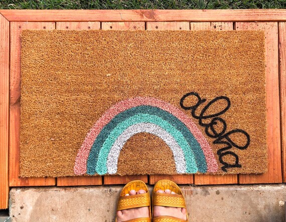 Aloha Coral Sunset Rainbow // Welcome Mat // Home Decor // | Etsy