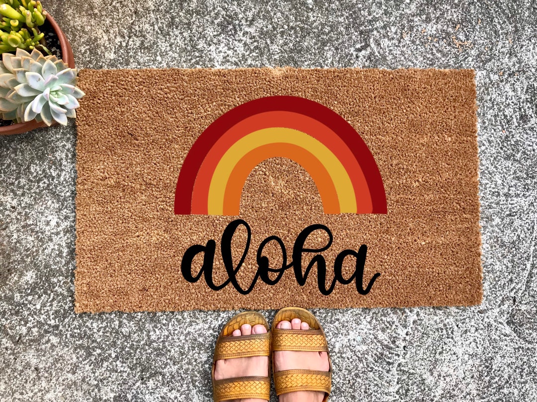 Aloha Retro Rainbow // Welcome Mat // Home Decor // Door Mat // Hawaii ...