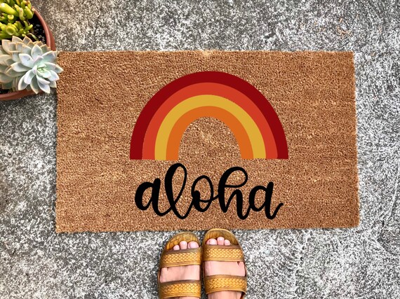 Aloha Retro Rainbow // Welcome Mat // Home Decor // Door Mat | Etsy