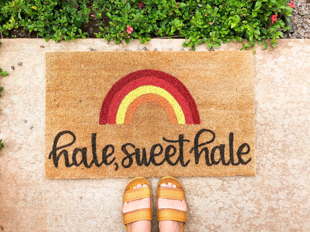 Hale, Sweet Hale Retro Rainbow Doormat // Hawaii Doormat // Welcome Mat ...