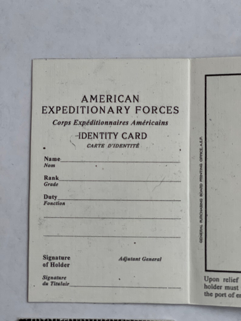 Reproduction WW1 AEF Identity Card Type A - Etsy