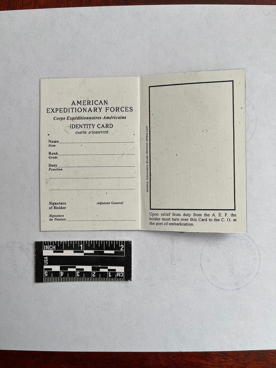 Reproduction WW1 AEF Identity Card Type A - Etsy