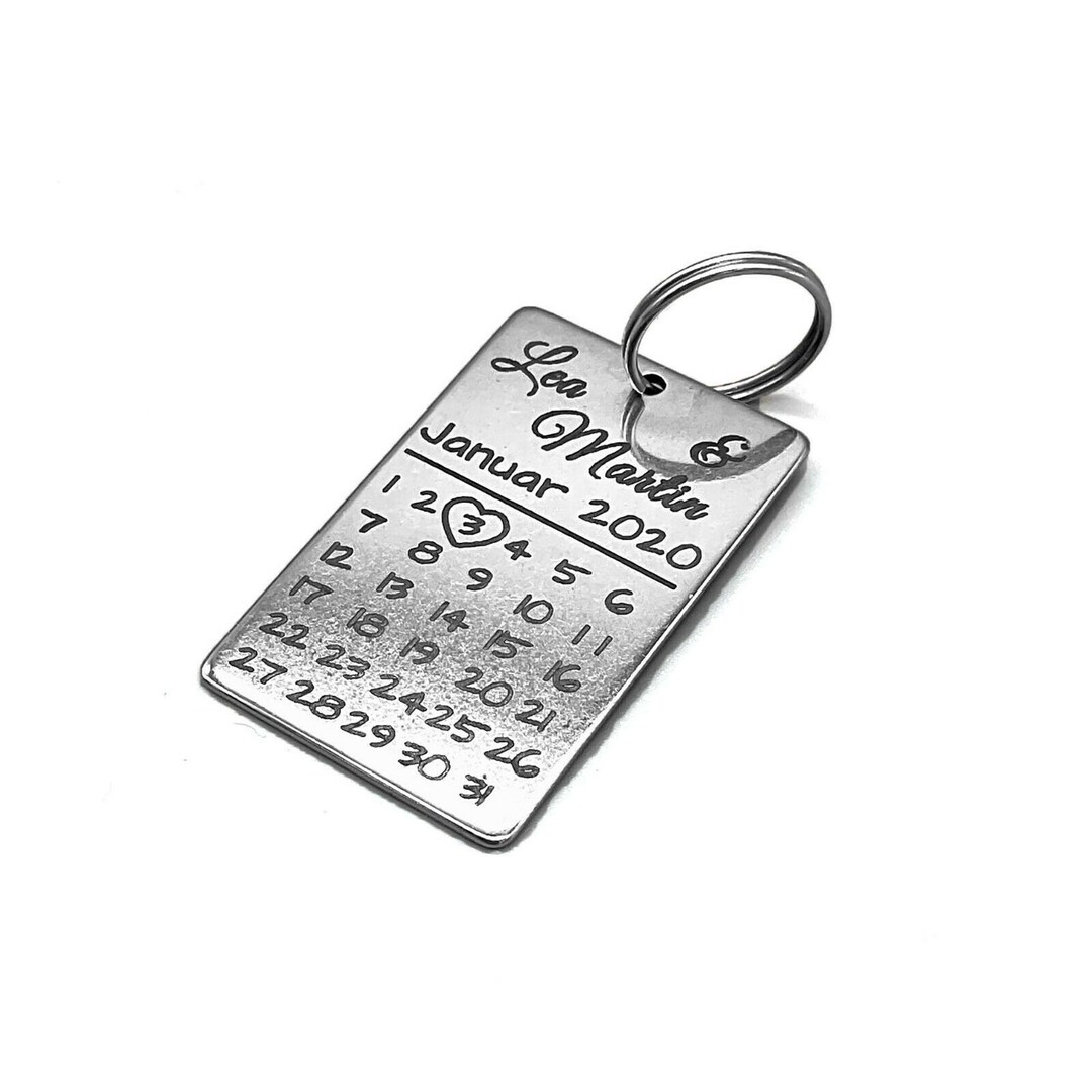 Individually Engraved Stainless Steel Keychain Calendar Motif With Individually Engraved Stainless Steel Keychain Calendar Motif With