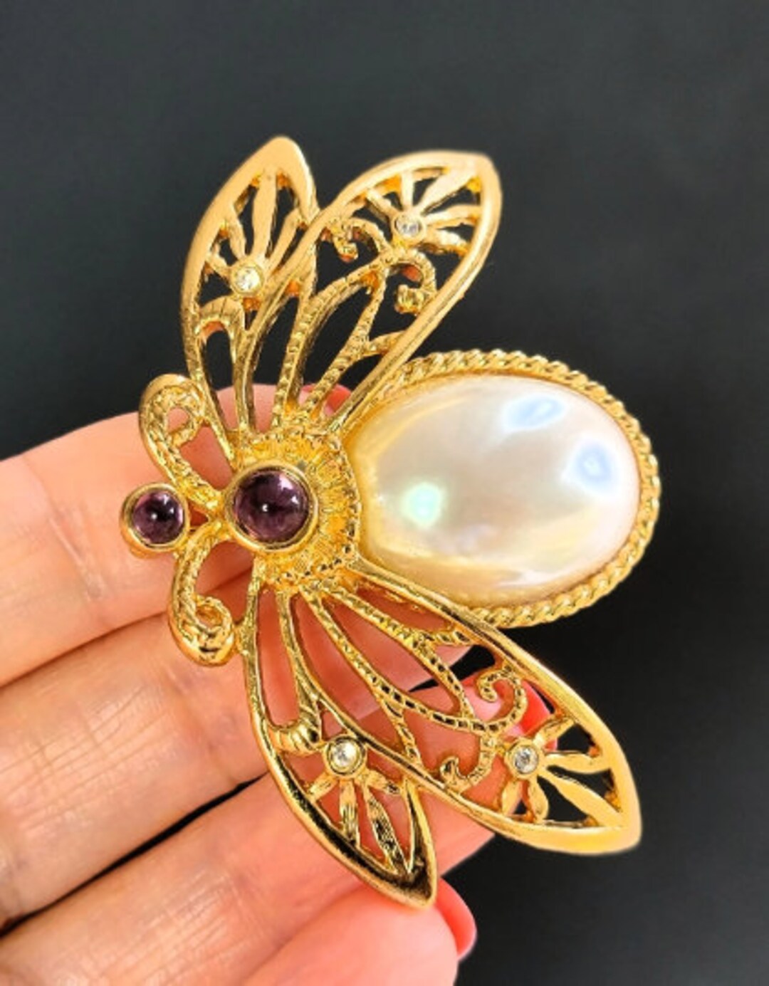 Large Rhinestone Moth Butterfly Brooch Vintage Bug Pin Gift for Her ...