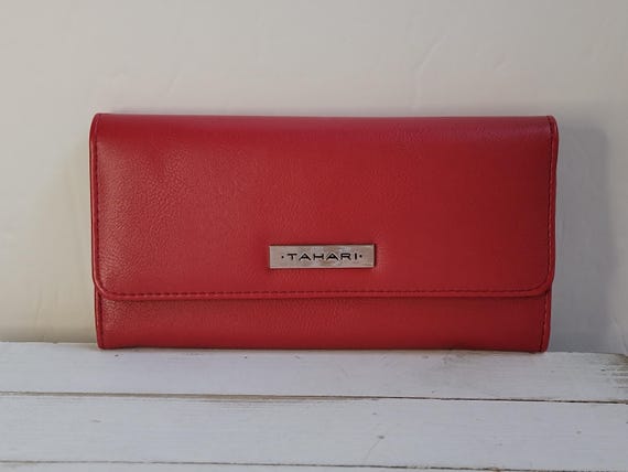 Tahari Red Leather Trifold Wallet, Large Credit Card … - Gem