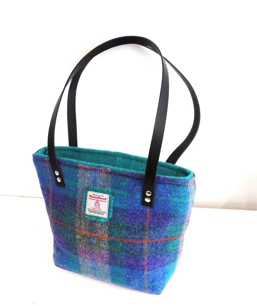 HARRIS TWEED Bag, Tote Bag , Green, Blue Checked Bag Lined With a ...