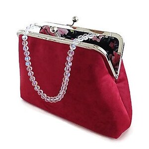 Red Velvet Handbag With a Floral Cotton Lining, Handmade Bag, Ladies ...