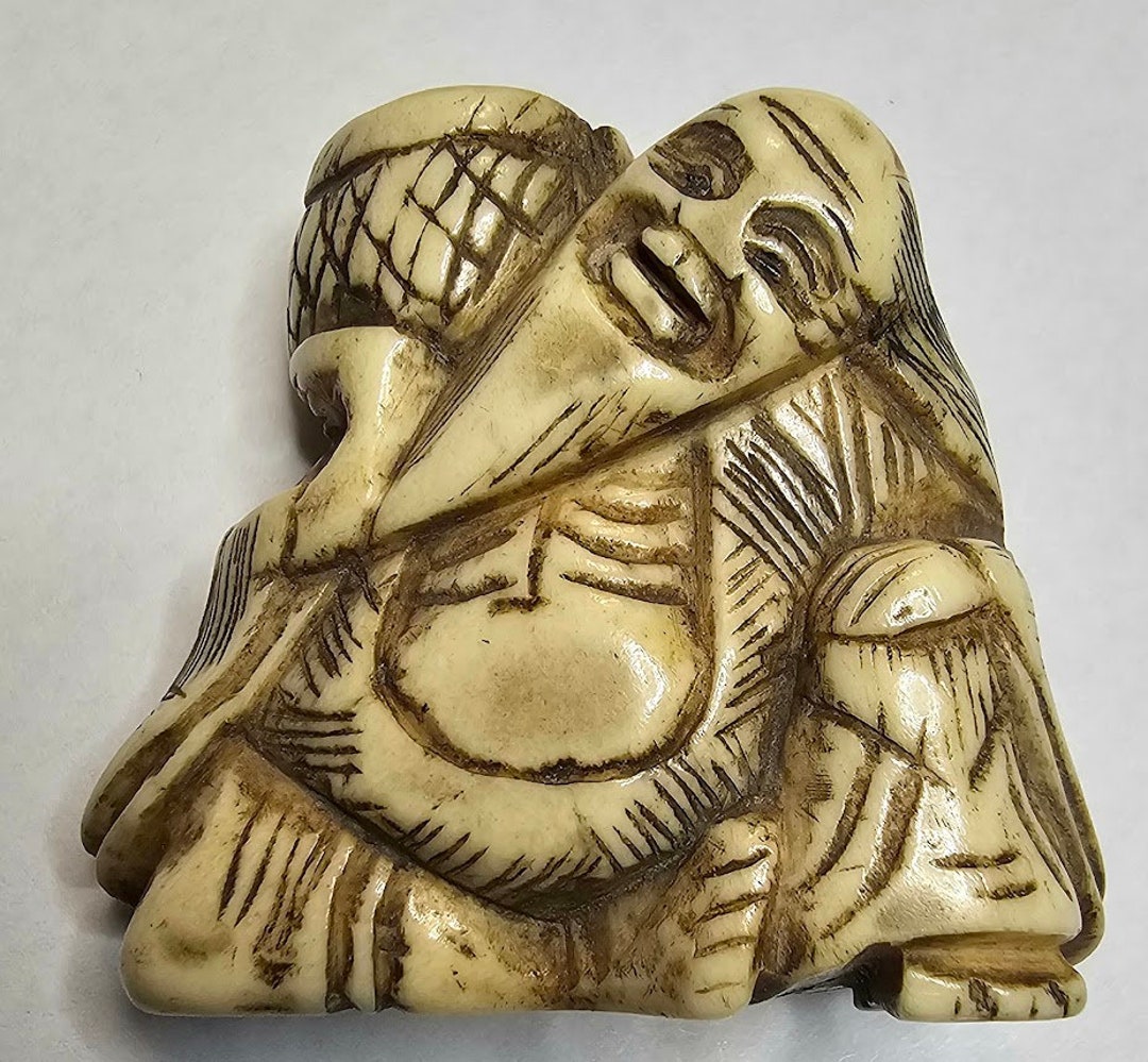 Staghorn 19th Century Netsuke, Sitting Sennin With Basket, Edo Period ...