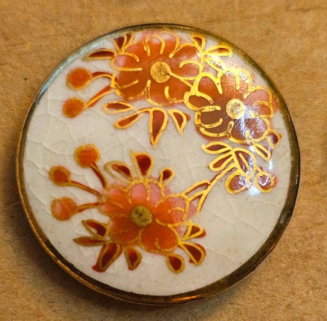 Set of 6 Antique Vintage Satsuma Buttons Hand Painted, Gold Rim 25mm 24 ...