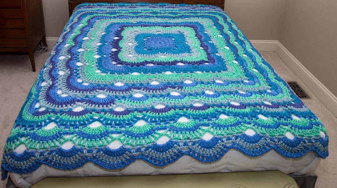 New Hand Crocheted Afghan/virus Pattern/ Square Shape Appx 74” - A57 - Etsy