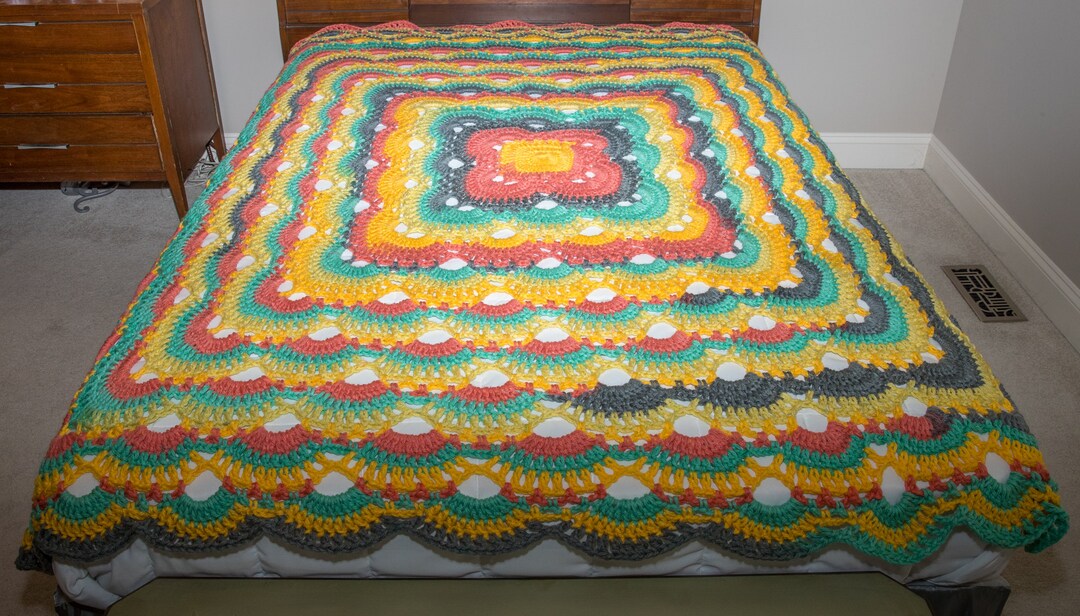 New Hand Crocheted Afghan/virus Pattern/ Size 75”- Yellows, Mint Green ...