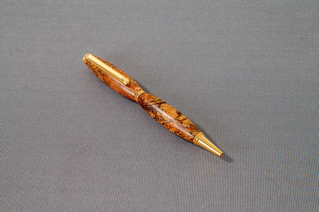 Spalted Brazilian Cherry Pen With Beaded Gold Trim. - Etsy