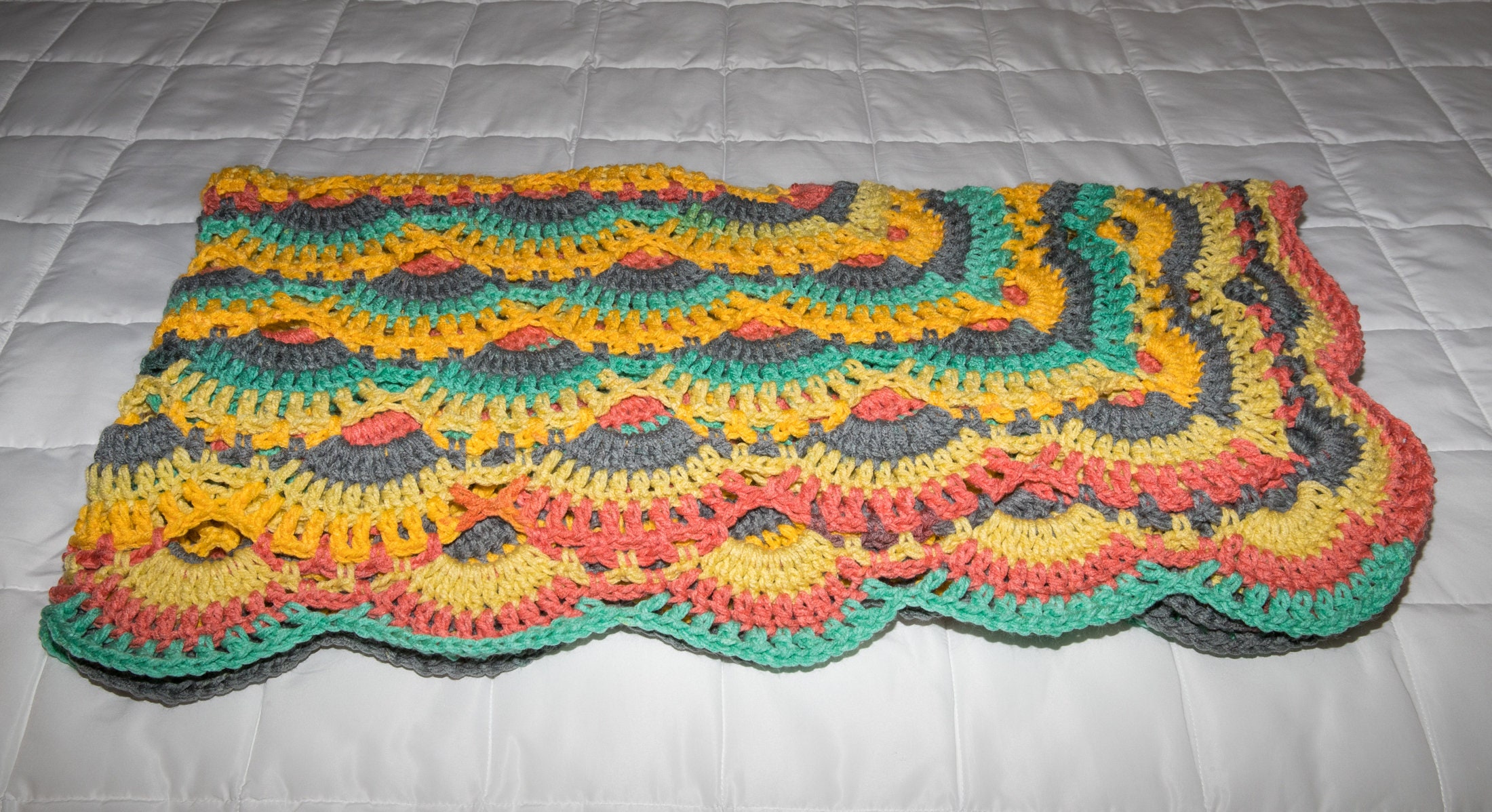 New Hand Crocheted Afghan/Virus Pattern/ Size 75 Yellows, Mint green ...