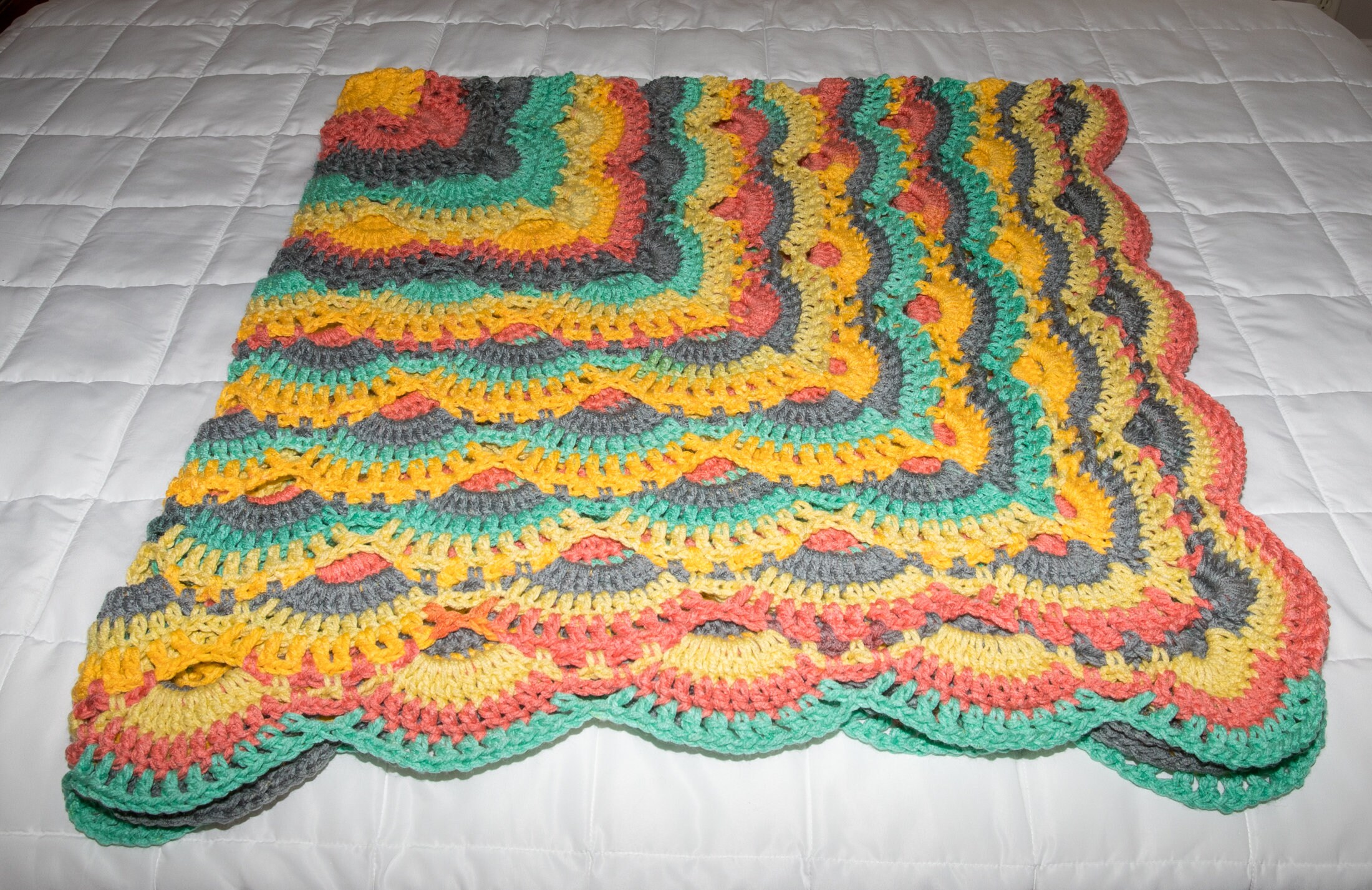 New Hand Crocheted Afghan/Virus Pattern/ Size 75 Yellows, Mint green ...