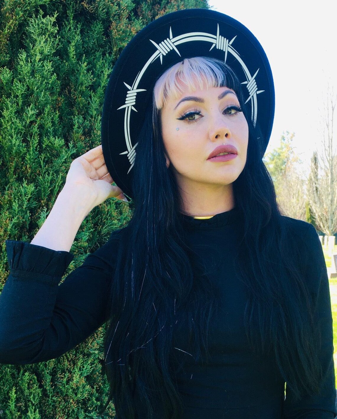 Vegan Felt Wide Brim Hat - Goth Horror Fedora Hat - Barbed Wire - Etsy