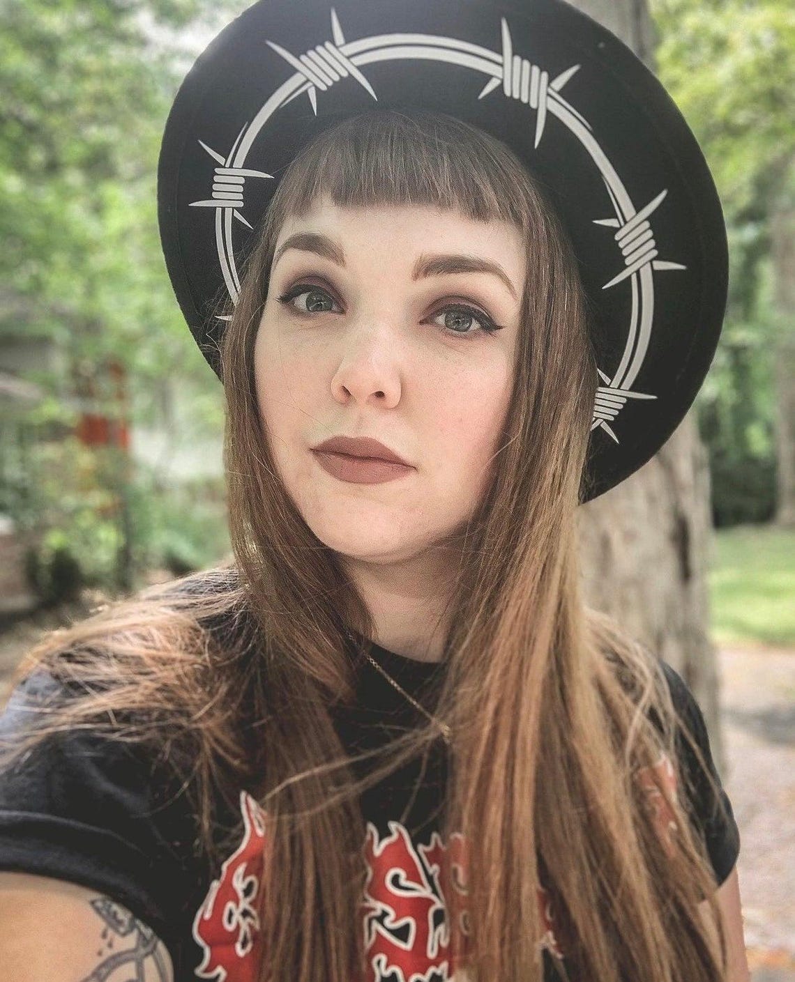 Vegan Felt Wide Brim Hat - Goth Horror Fedora Hat - Barbed Wire - Etsy