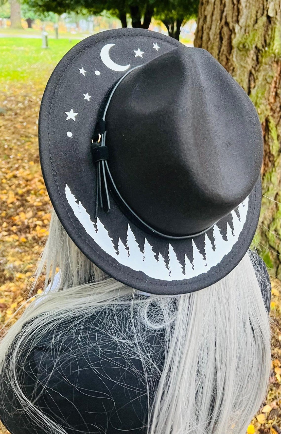 Vegan Felt Wide Brim Hat - Goth Witch Fedora Hat - "forest at Night" - Etsy