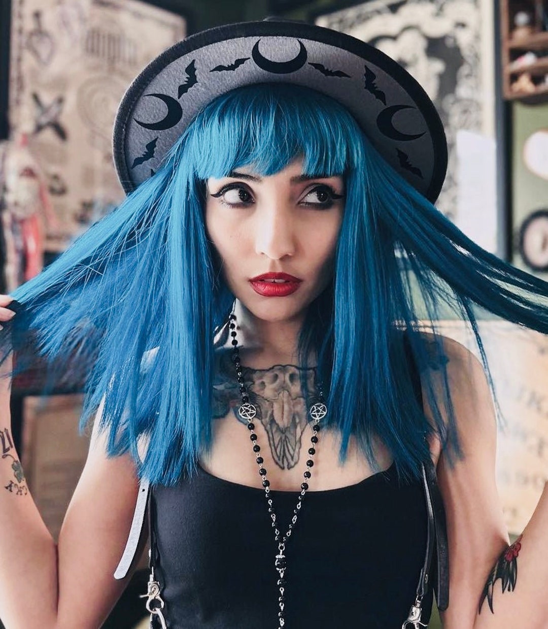 Vegan Felt Wide Brim Hat - Goth Witch Halloween Fedora Hat - "charcoal ...