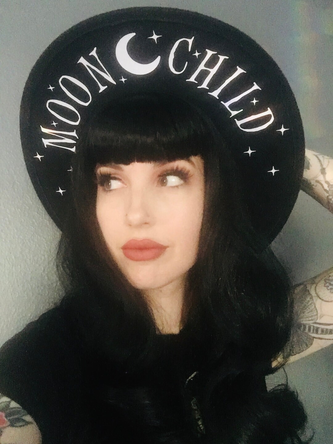 Vegan Felt Wide Brim Hat - Goth Witch Fedora Hat - XL Brim - Moon Child ...