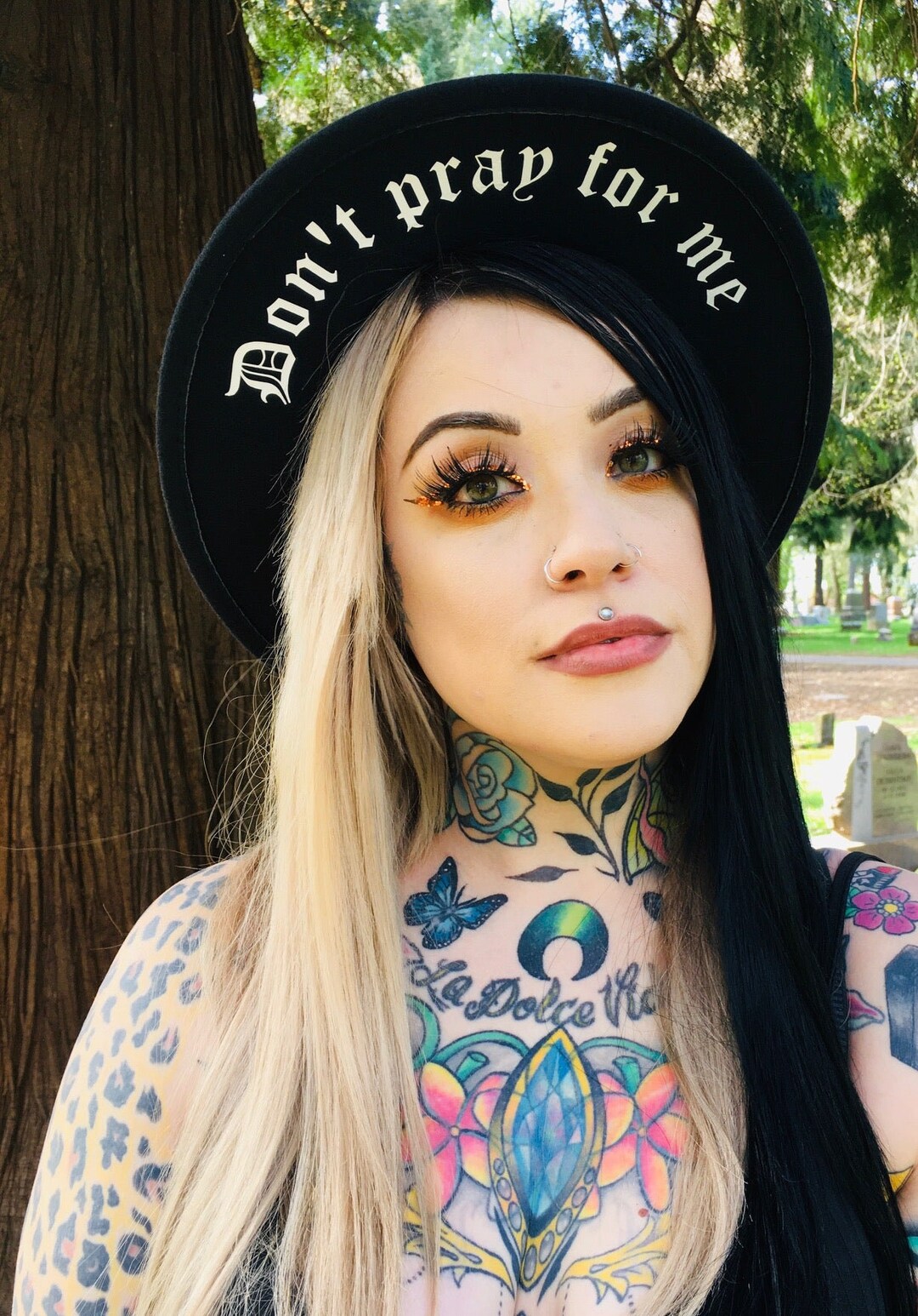 Vegan Felt Wide Brim Hat Goth Witch Horror Fedora Hat don't Pray for Me ...