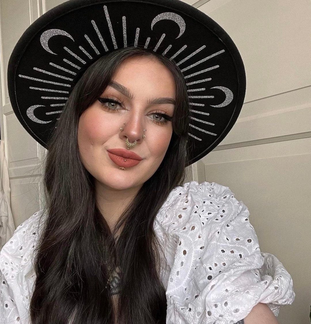 Vegan Felt Wide Brim Hat - XL Brim - Goth Witch Fedora Hat - "silver ...